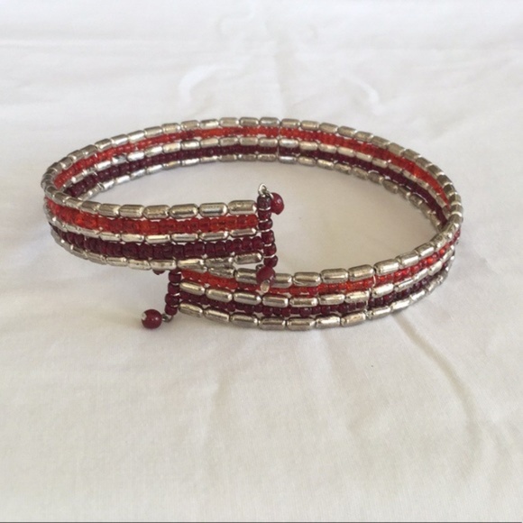Jewelry | Custom Made Red Maroon And Silver Bead Necklace | Poshmark